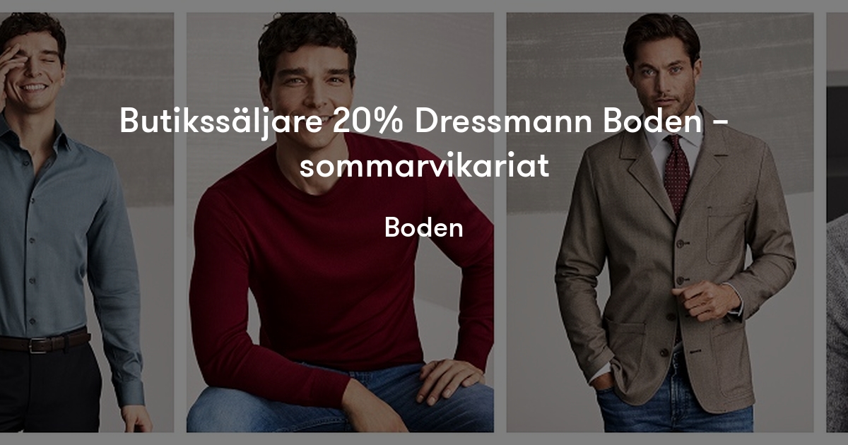 Butikssäljare 20% Dressmann Boden – sommarvikariat - Dressmann | Jobylon